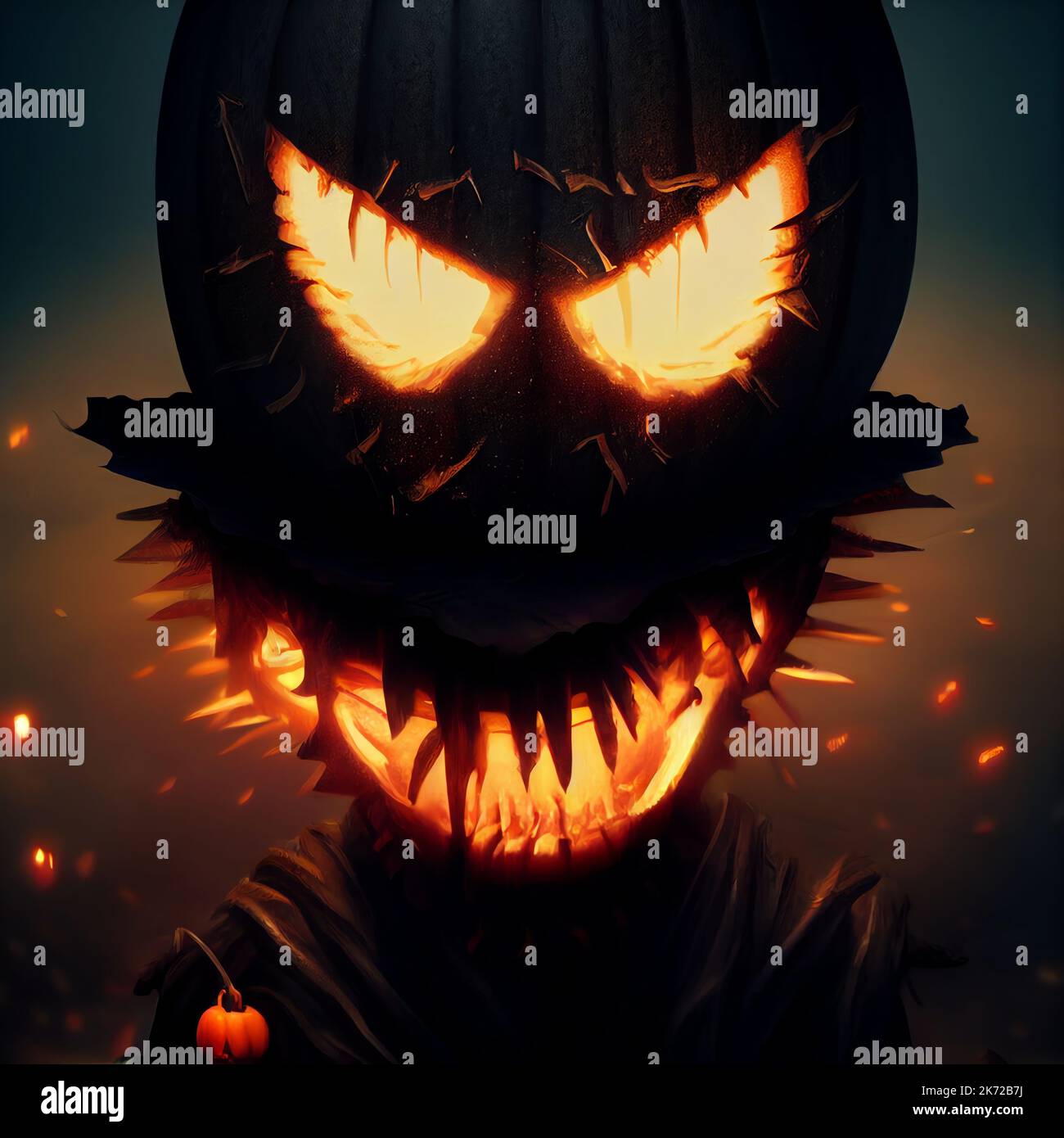 Burning Jack-o-lantern pumpkin head. Creepy and horrible symbol of ...