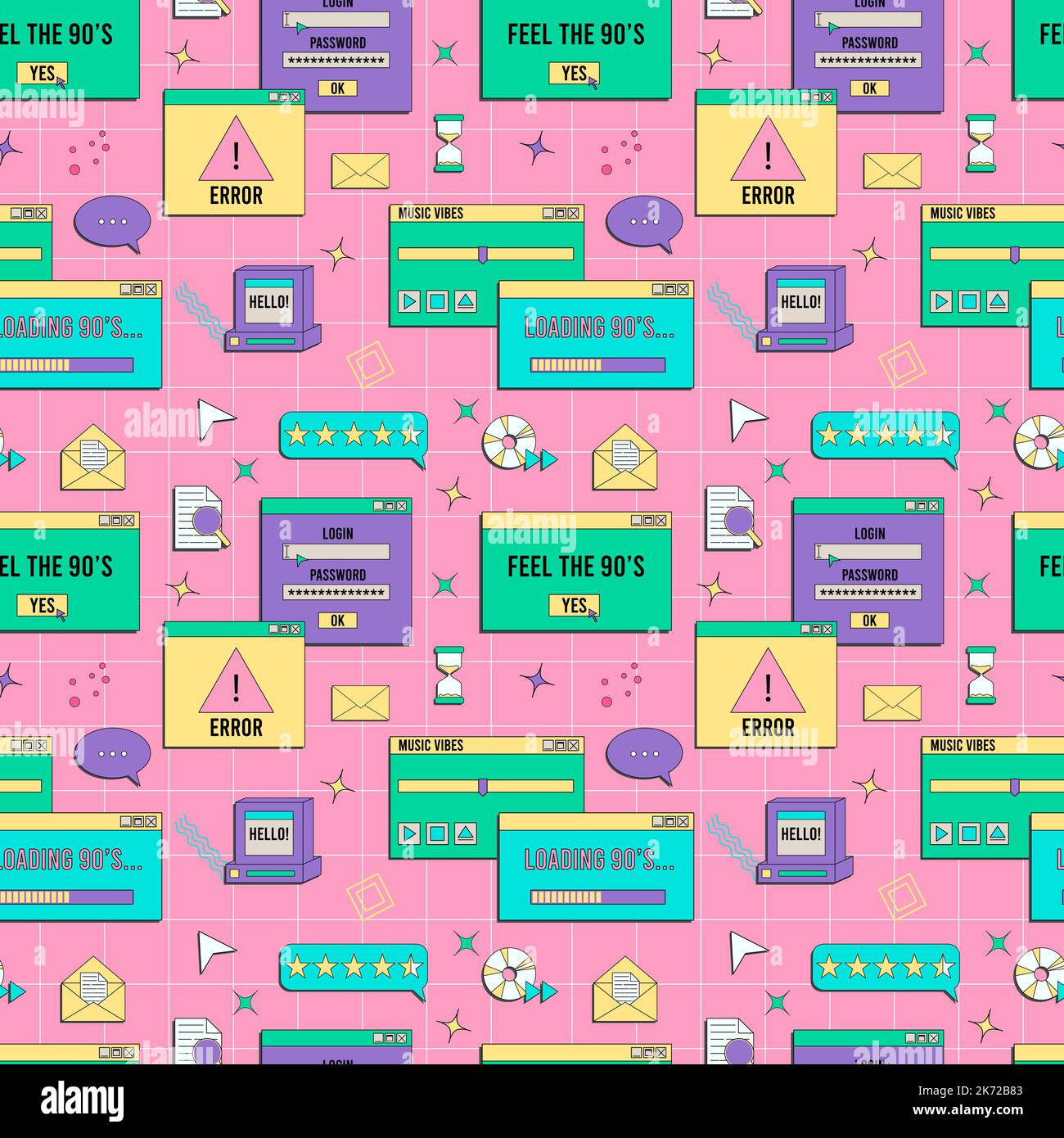 Vaporwave Ui And Ux Elements Seamless Pattern Pc Retro Game Frame