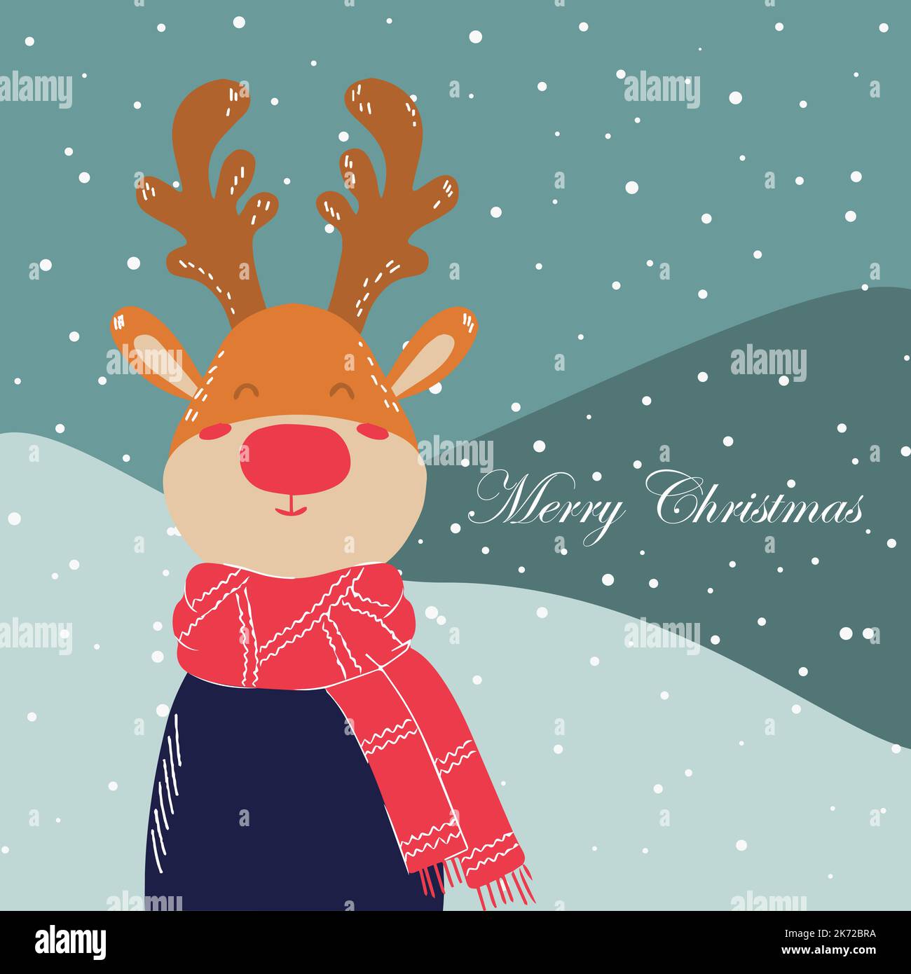 Christmas card with cute deer. Cute character. Poster or invitation ...
