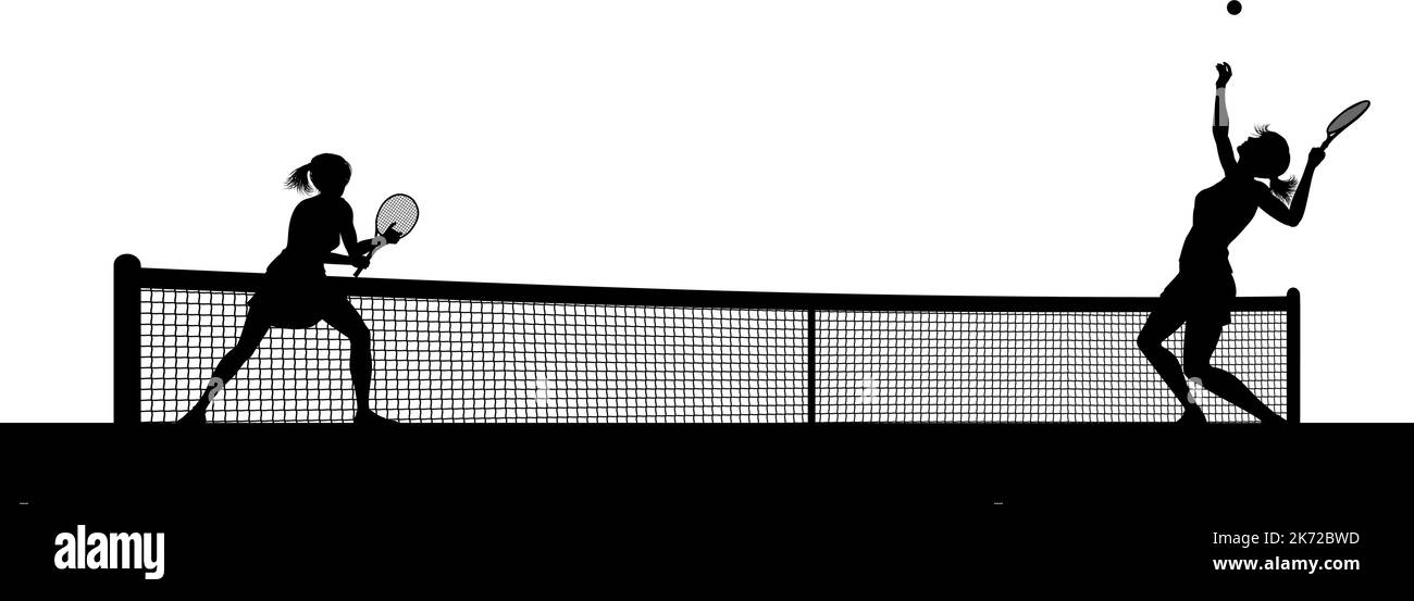 Tennis Women Playing Match Silhouette Players Stock Vector Image & Art ...