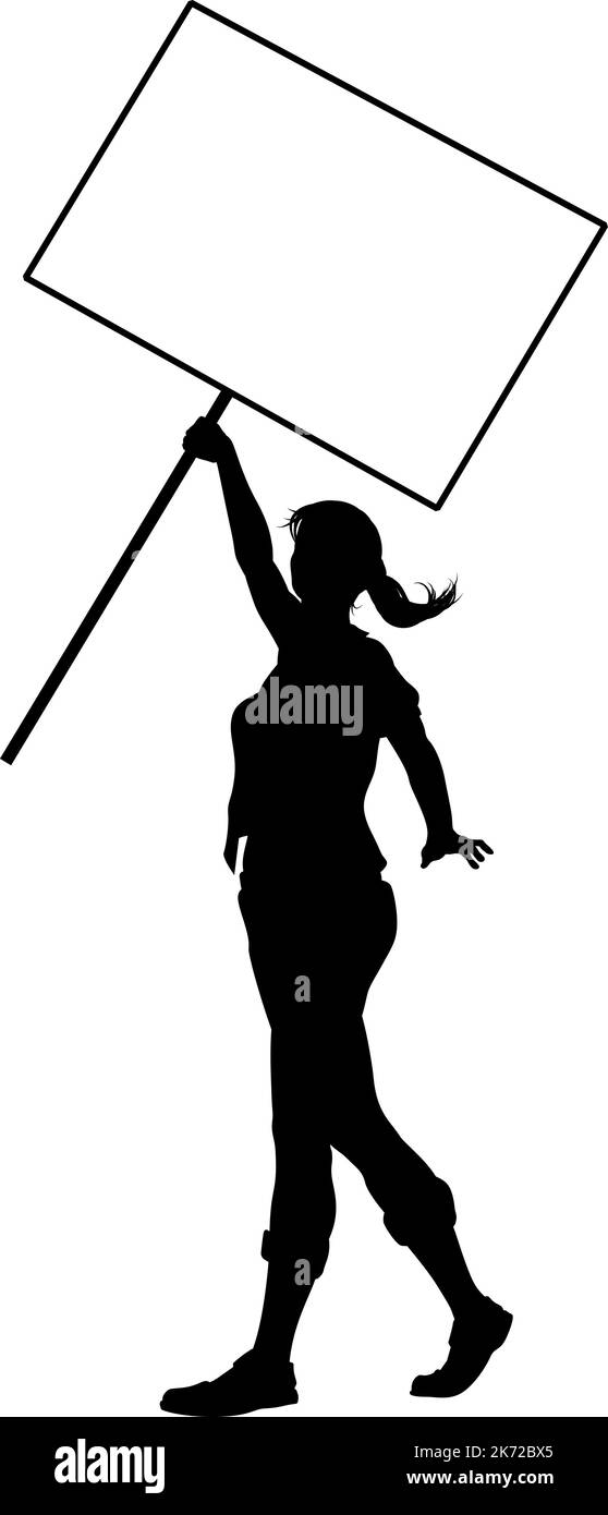 Protest Rally March Picket Sign Silhouette Person Stock Vector Image ...