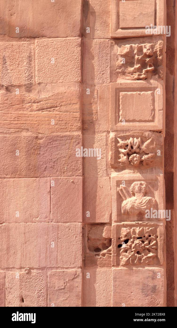 Ancient bas-relief on wall in Petra (Red Rose City), Jordan. UNESCO ...