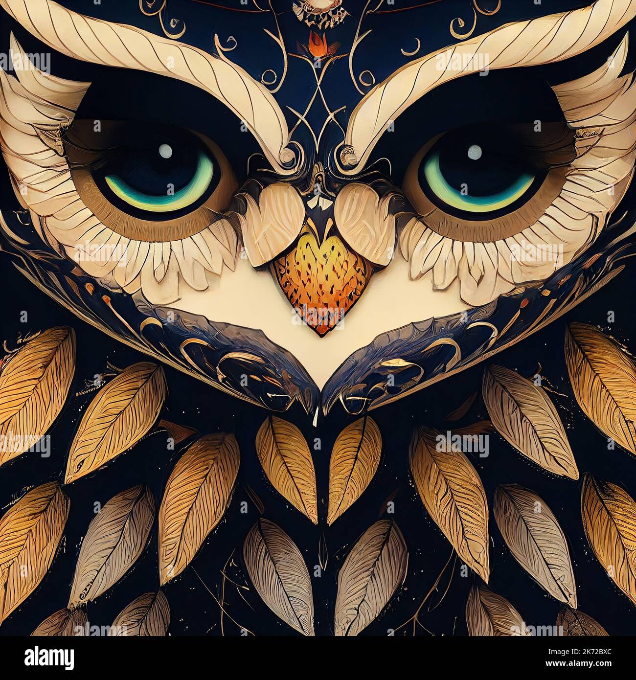 Illustration of an autumn magical owl with a whimsical plumage made ...