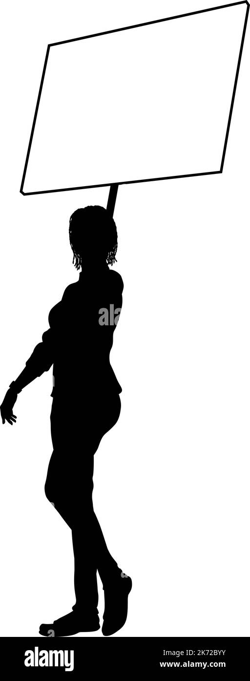 Protest Rally March Picket Sign Silhouette Person Stock Vector Image ...