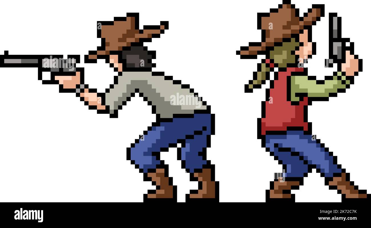 pixel art of couple cowboy action Stock Vector Image & Art - Alamy