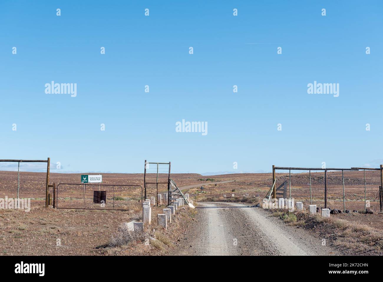 TANKWA, SOUTH AFRICA - SEP 4, 2022: Road P2252 entrance to the Tankwa ...
