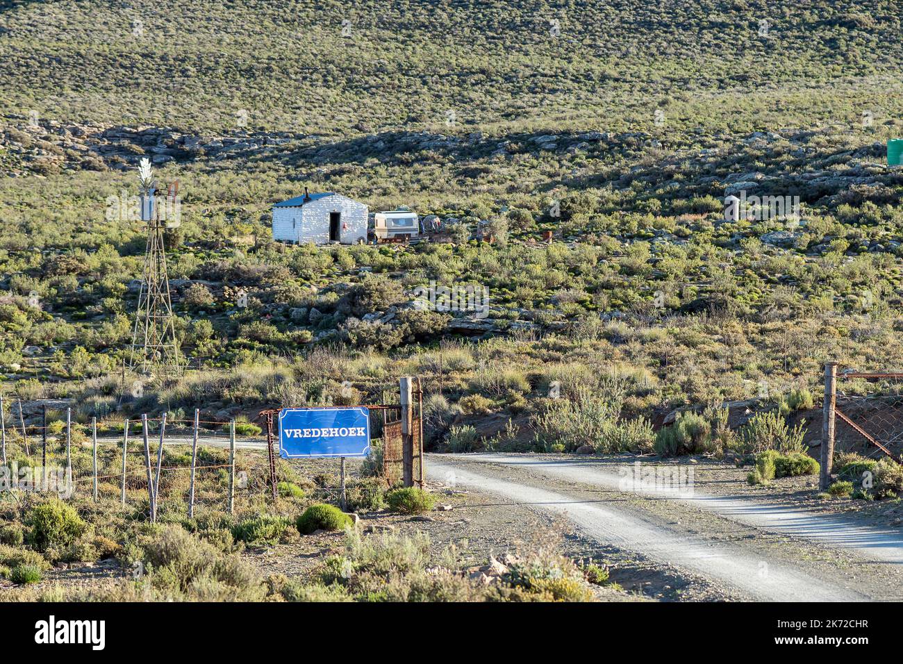 SUTHERLAND, SOUTH AFRICA - SEP 4, 2022: Entrance to Vredehoek farm on ...