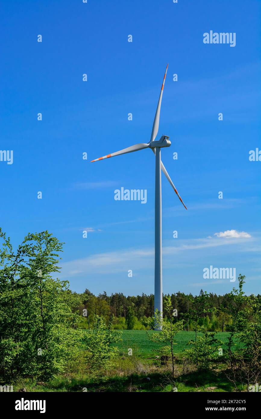 windmill wind turbines in field, power generator electric pylon wind ...