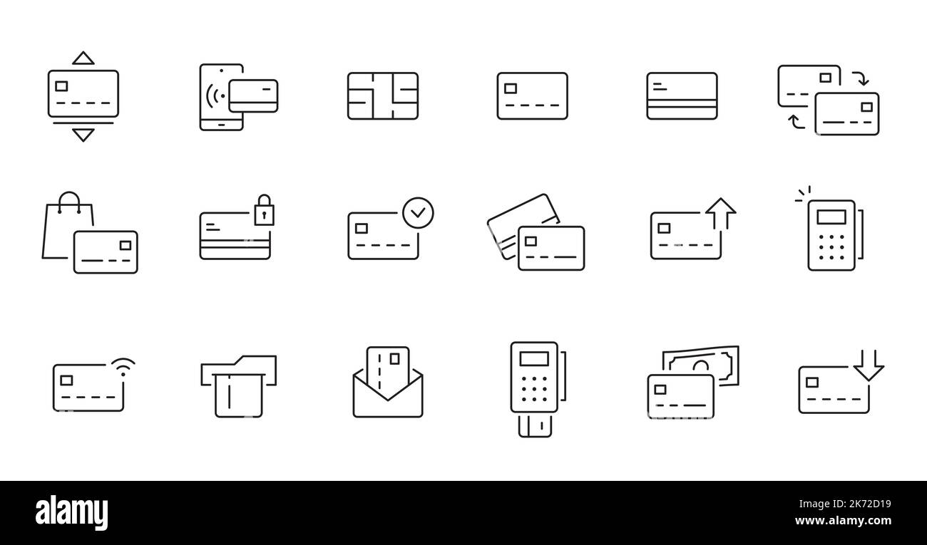 Credit card line icon set. Credit card payment, money transfer, mobile ...