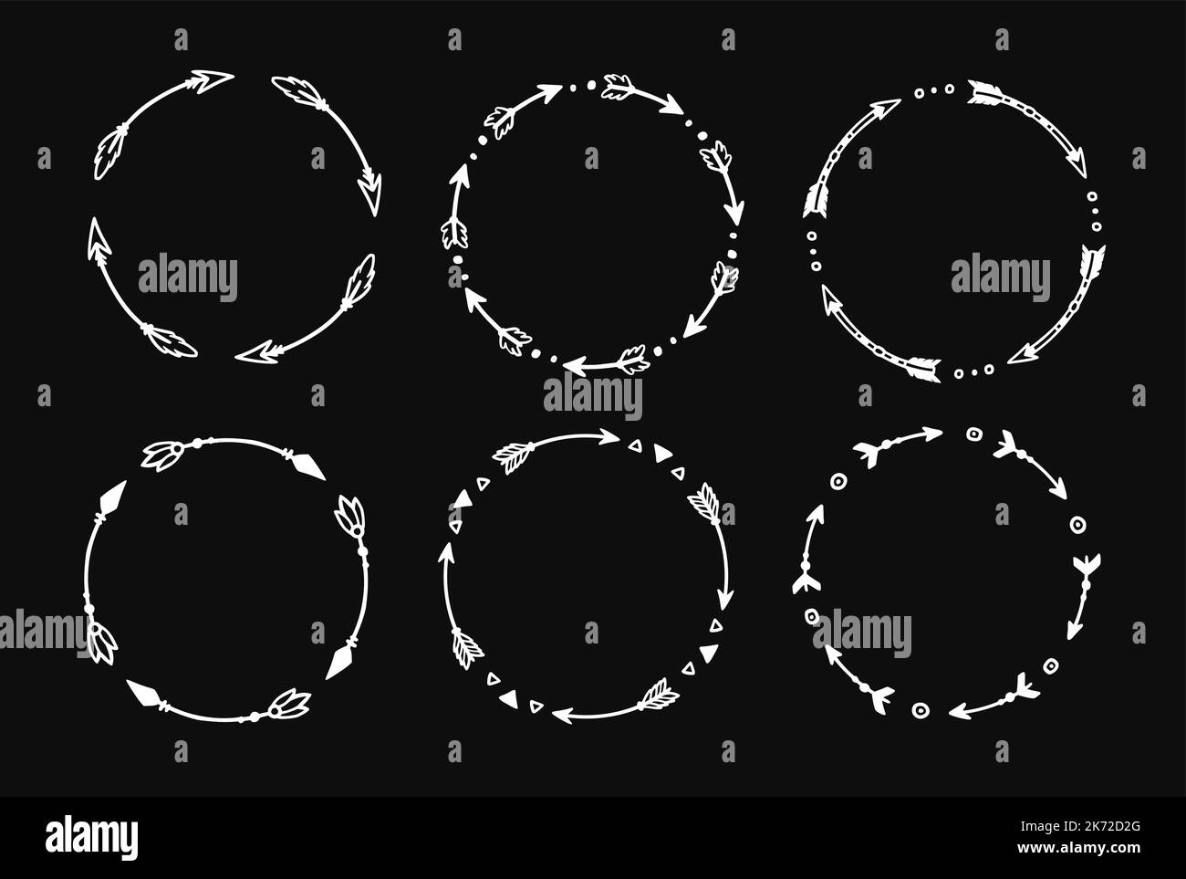 Boho arrow circle frame set. Hand drawn doodle african, aztec rustic ...