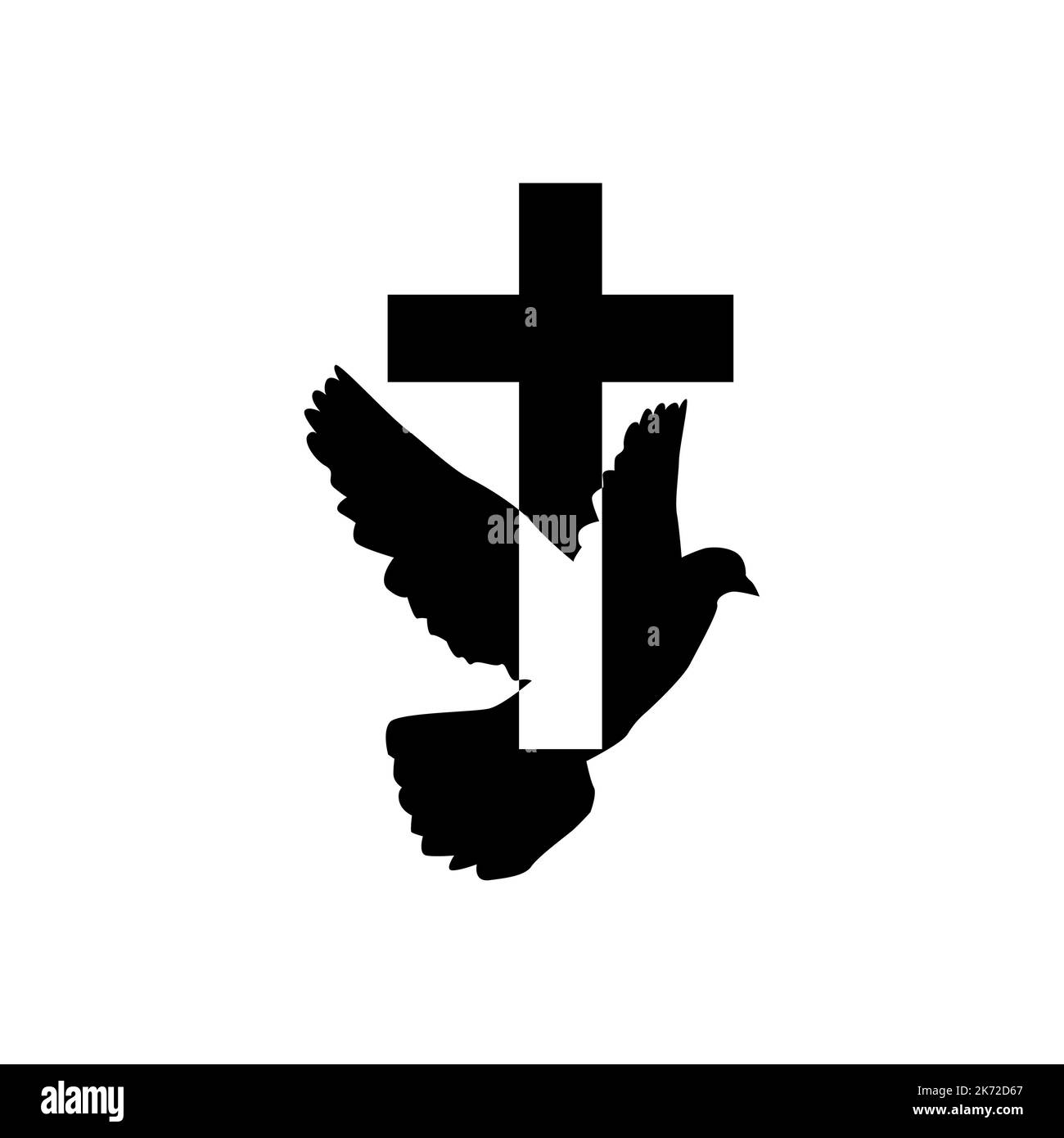 Dove flying with a Symbol of Religion. Cross. Dove Of Peace. No war ...