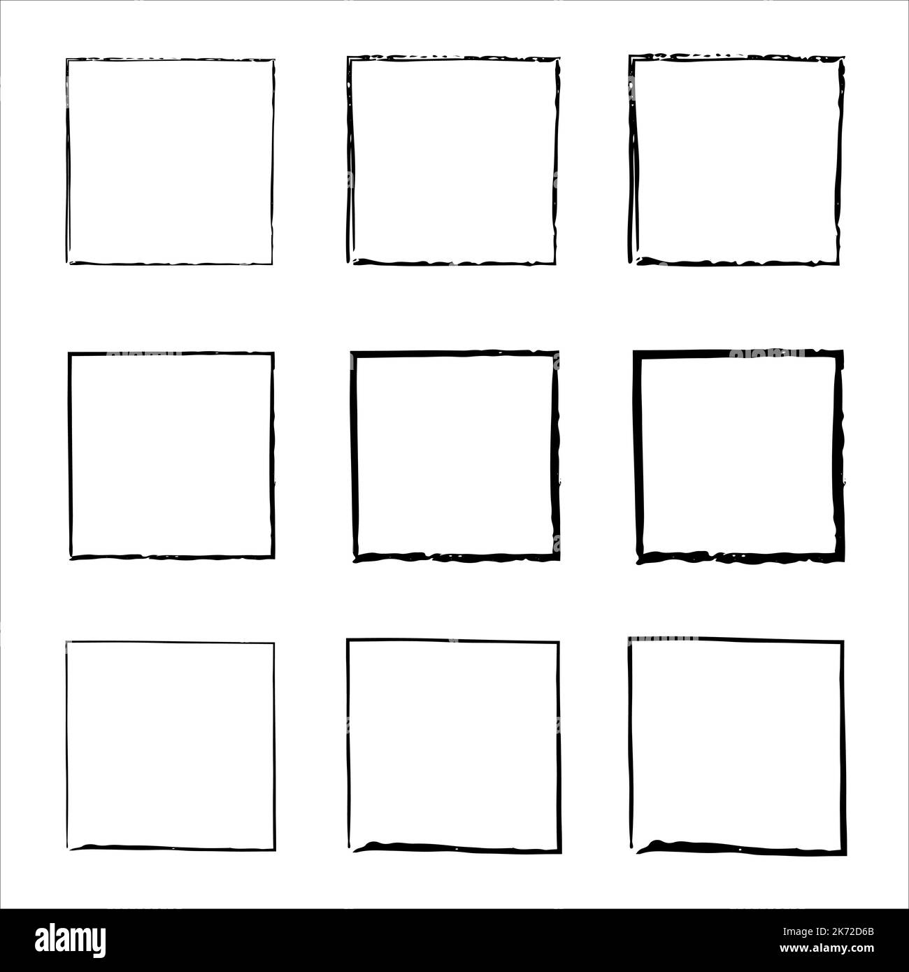 Collection of square black hand drawn grunge frames. Handdrawn square ...
