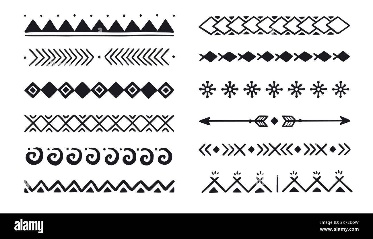 Hand drawn folk motif, ethnic pattern set. Peru, mexican, aztec drawn ...