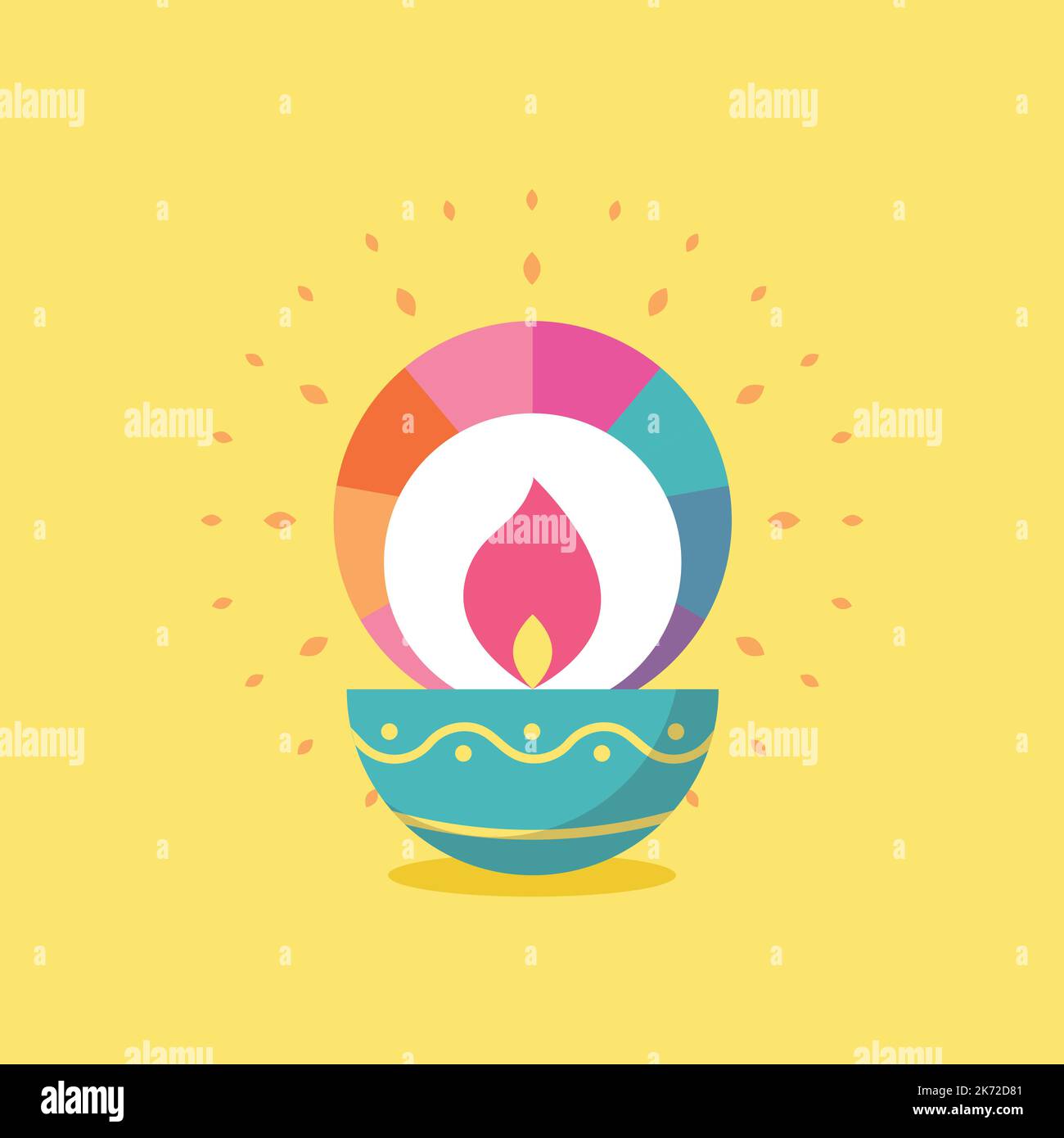 Colorful oil lamps Diwali festival. Traditional flat style icon. Vector ...