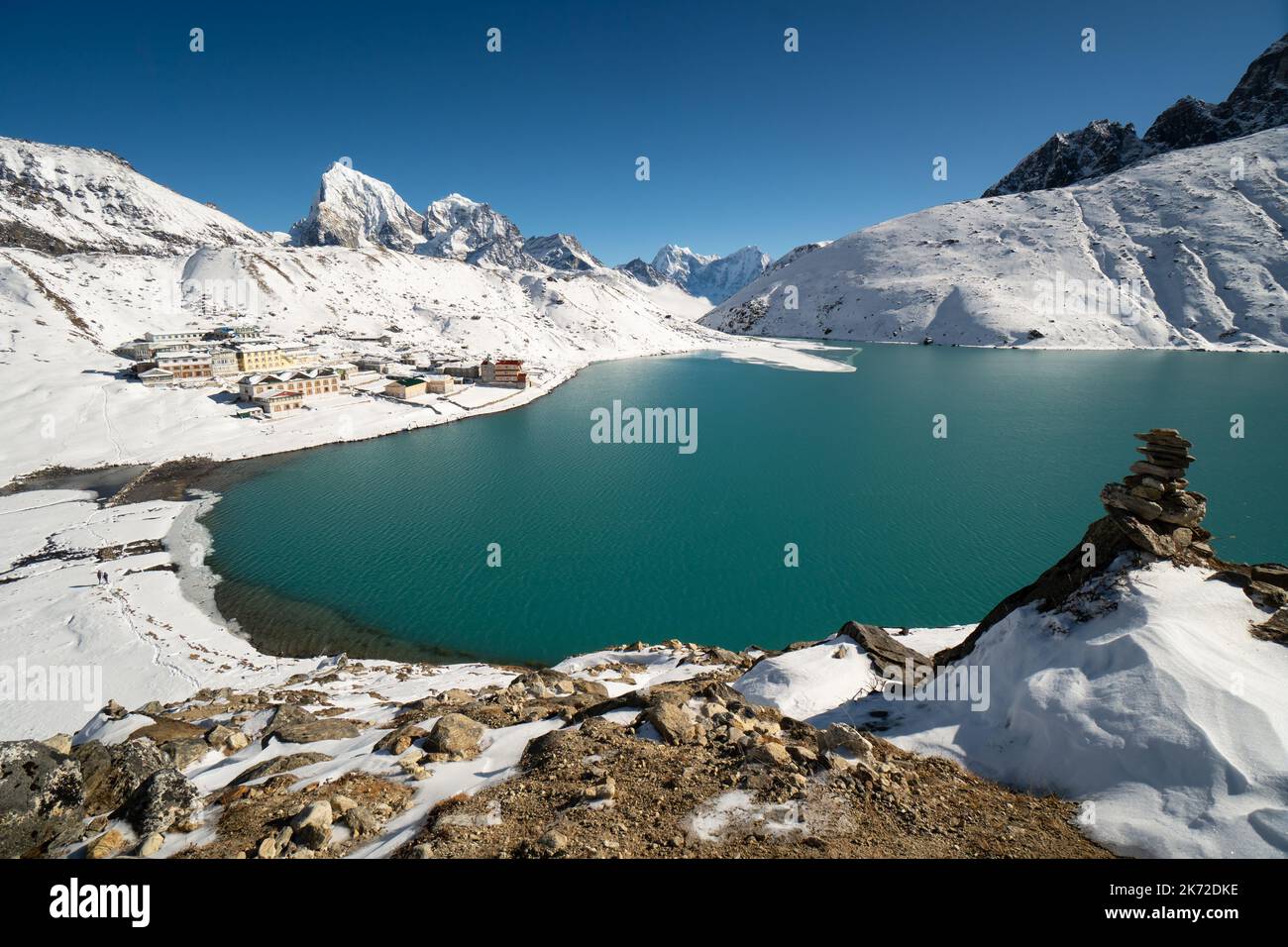 Gokyo, Nepal: Dramatic view of the Gokyo lake and Taboche peak from the ...