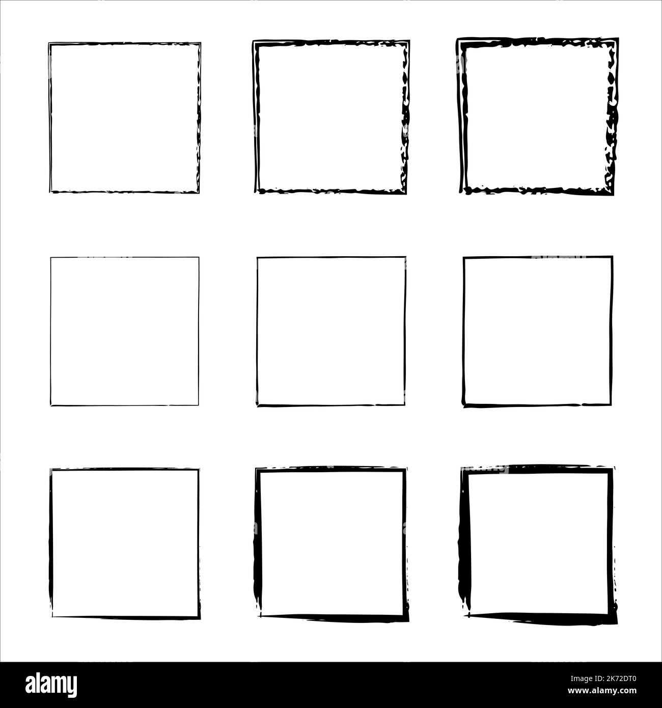 Collection of square black hand drawn grunge frames. borders set. Set ...