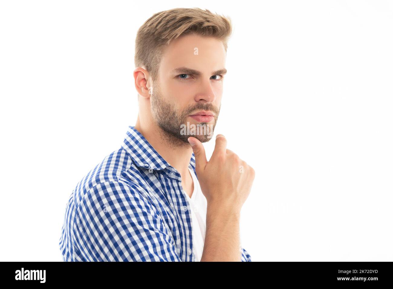 caucasian unshaven man skincare. studio shot of unshaven man. young ...