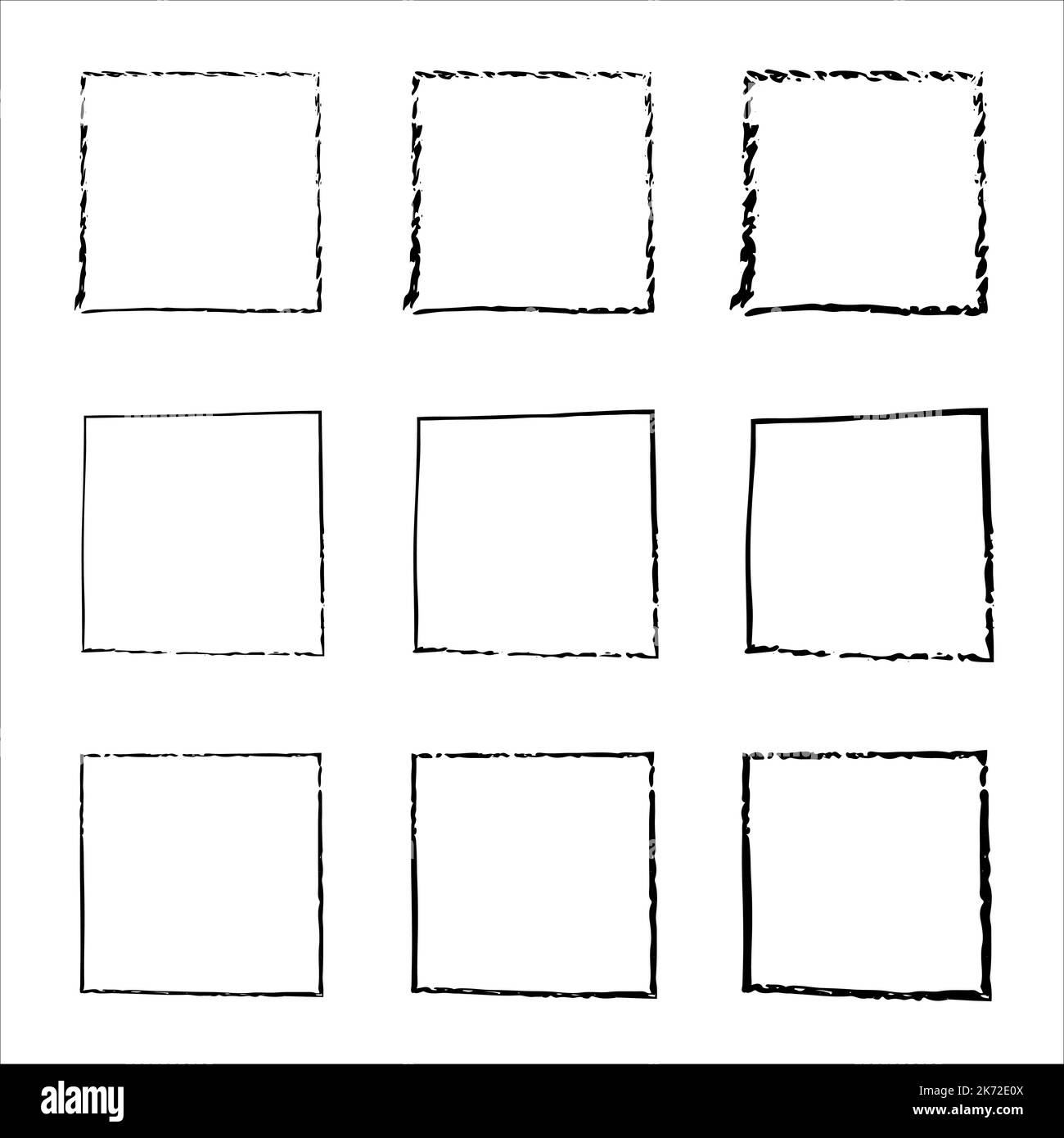 Collection of square black hand drawn grunge frames. Vector black ...