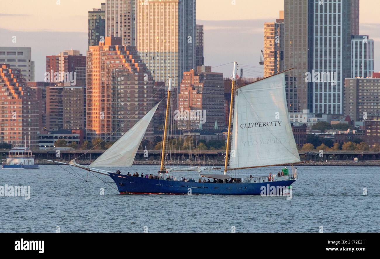 New York City Sunset Sail aboard Clipper City, New York Harbor, USA ...