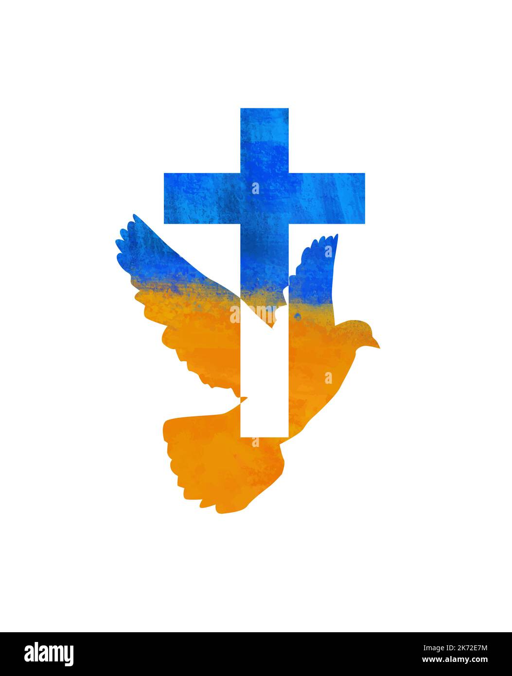 Dove flying with a Symbol of Religion. Cross. Ukrainian flag colors ...