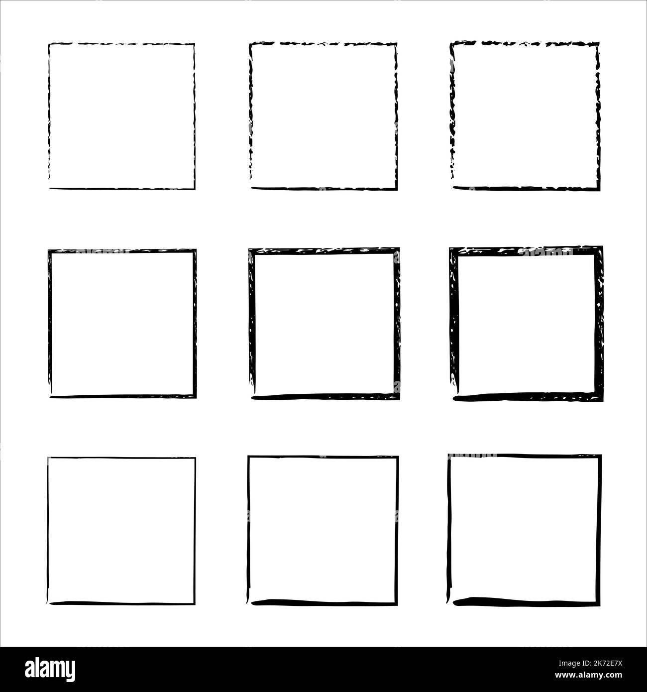 Collection of square black hand drawn grunge frames. Grunge ink ...