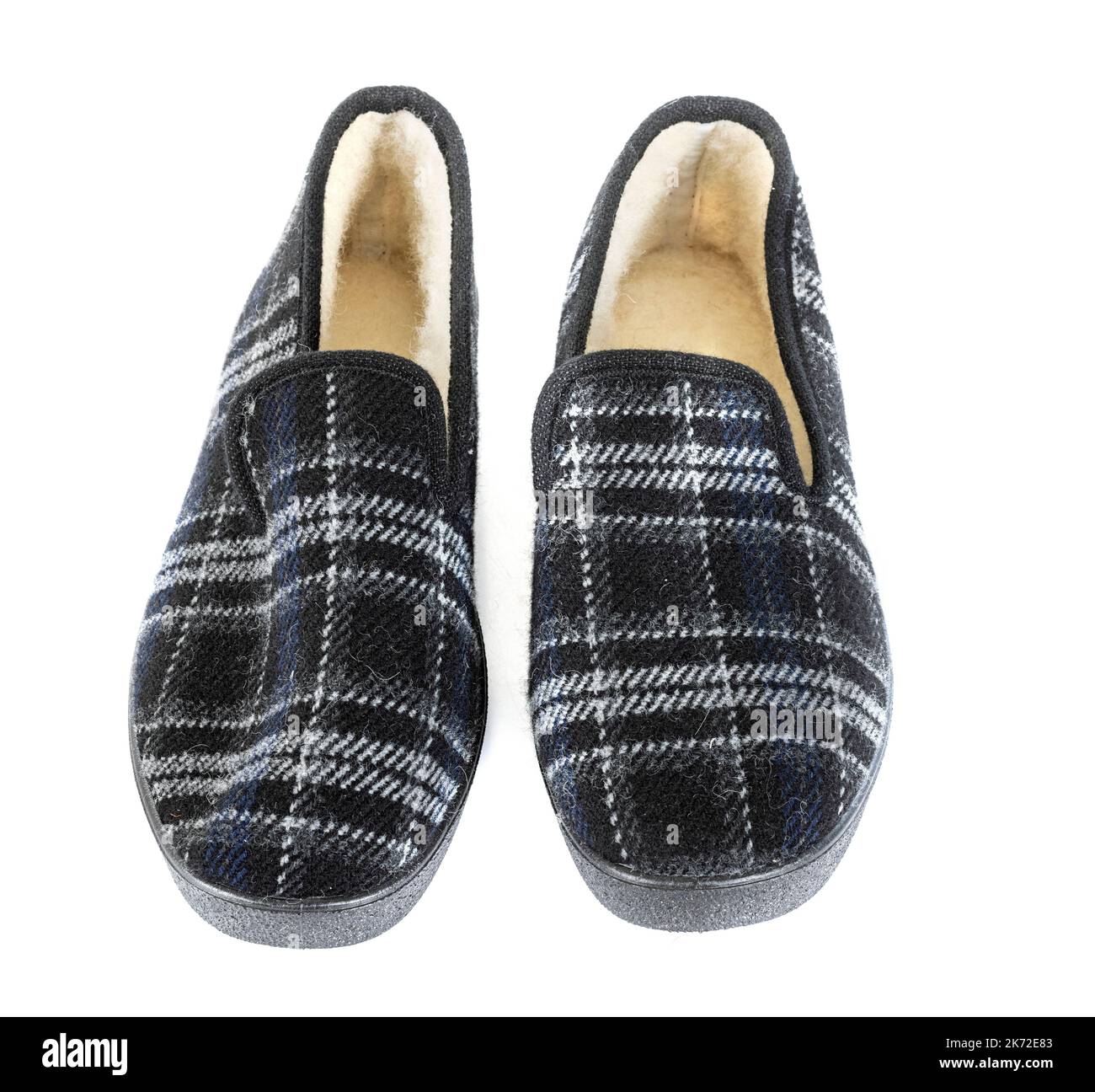 plaid slippers in front of white background Stock Photo - Alamy