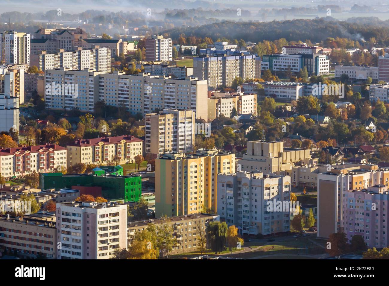 aerial panoramic view from height of a multi-storey residential complex ...