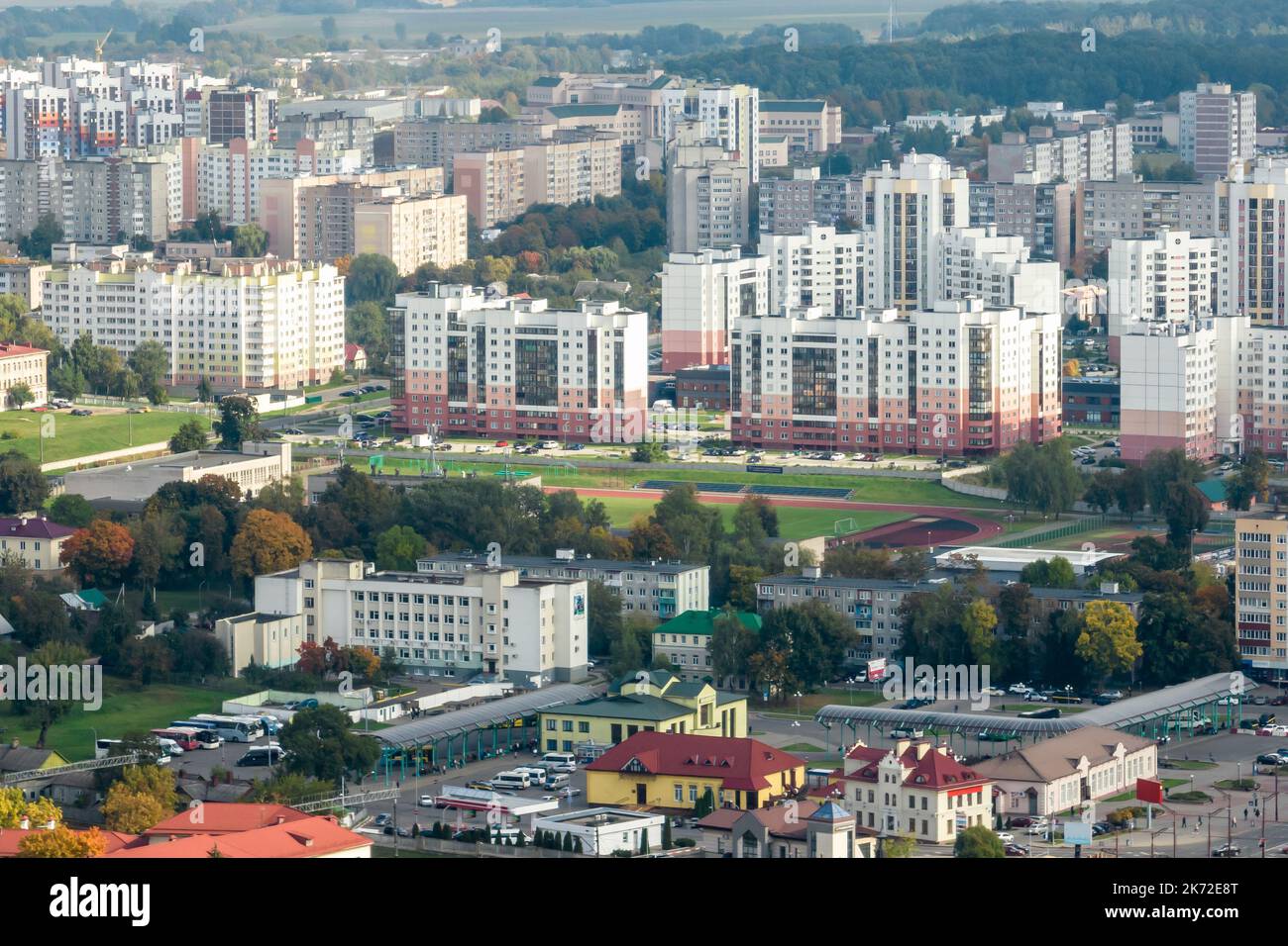 aerial panoramic view from height of a multi-storey residential complex ...