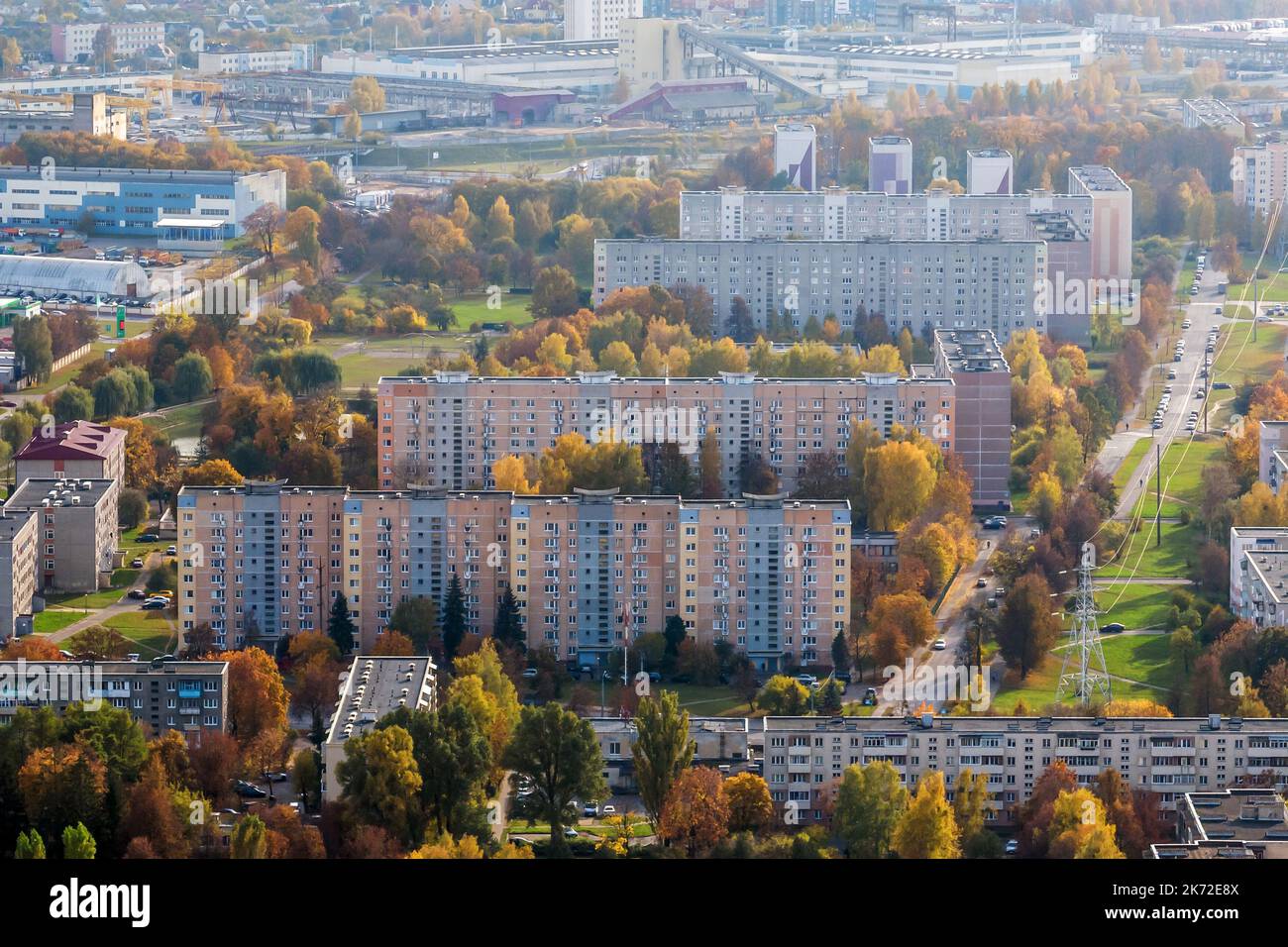 aerial panoramic view from height of a multi-storey residential complex ...