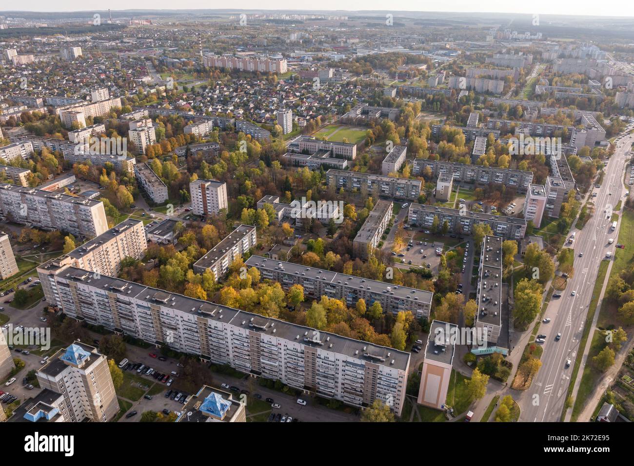aerial panoramic view from height of a multi-storey residential complex ...