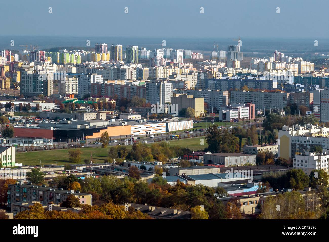 aerial panoramic view from height of a multi-storey residential complex ...