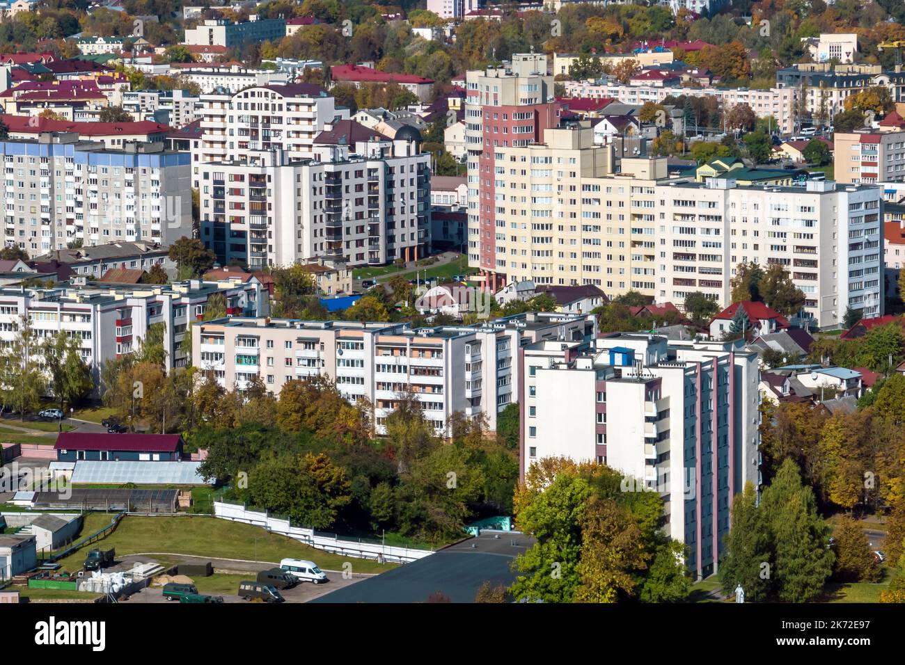 aerial panoramic view from height of a multi-storey residential complex ...