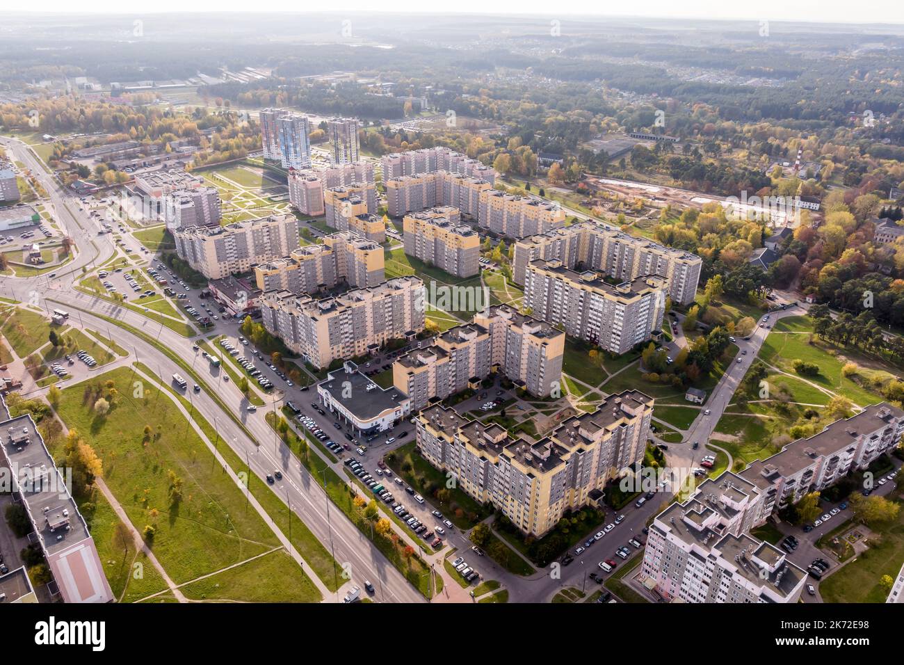 aerial panoramic view from height of a multi-storey residential complex ...