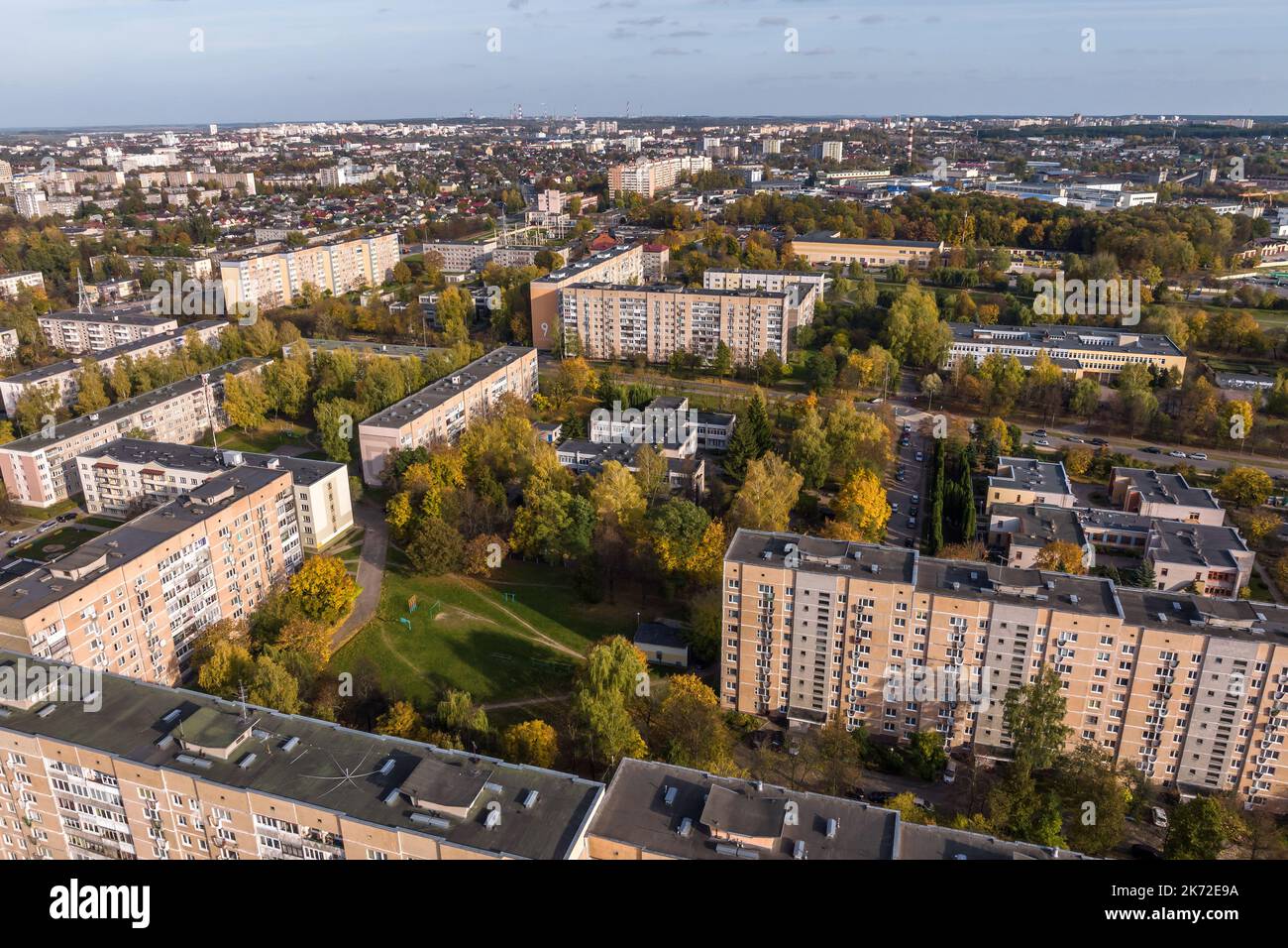 aerial panoramic view from height of a multi-storey residential complex ...