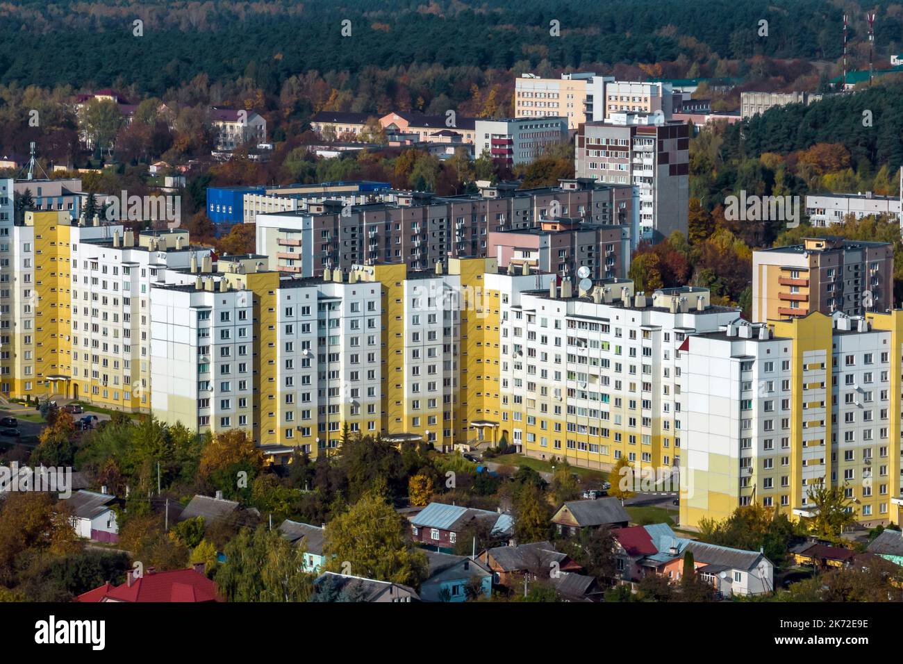 aerial panoramic view from height of a multi-storey residential complex ...
