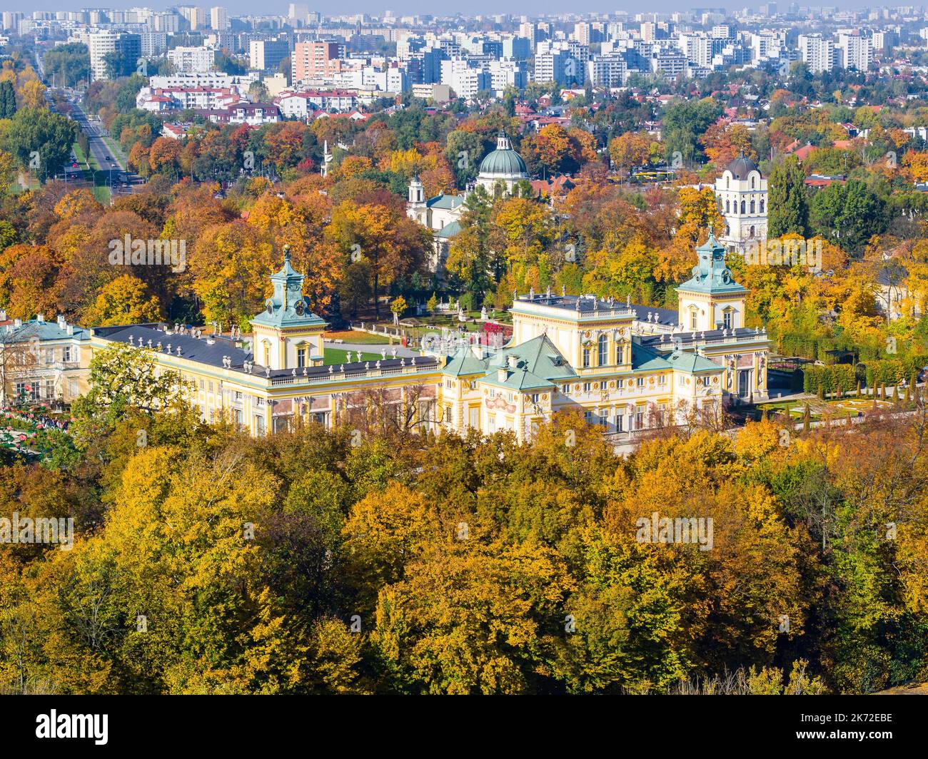 Autumn in Wilanow palace garden aerial view Stock Photo - Alamy