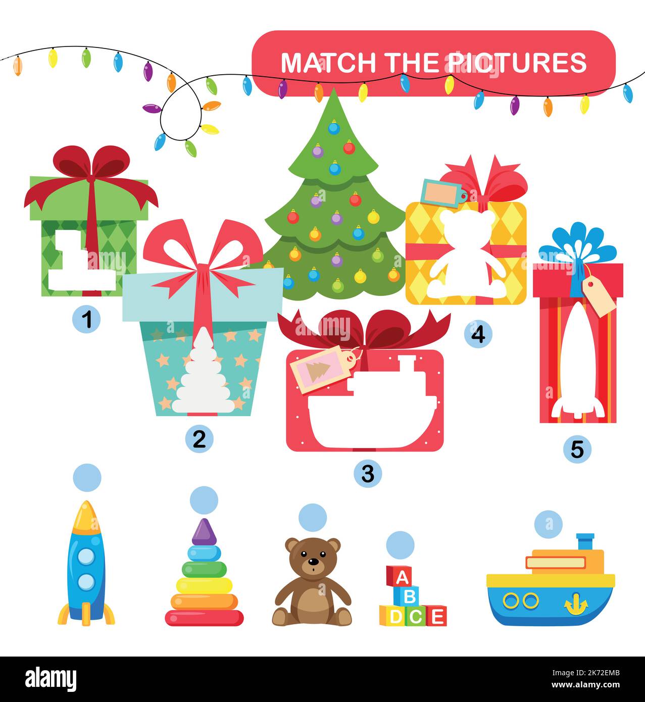 children's educational game. Match boxes and toys. Activity for ...