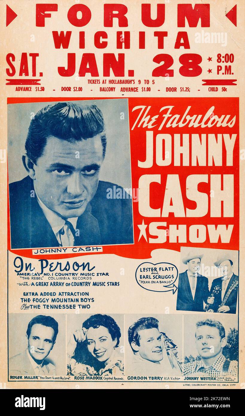 Johnny Cash, Flatt & Scruggs 1961 Wichita, KS Concert Poster Stock ...