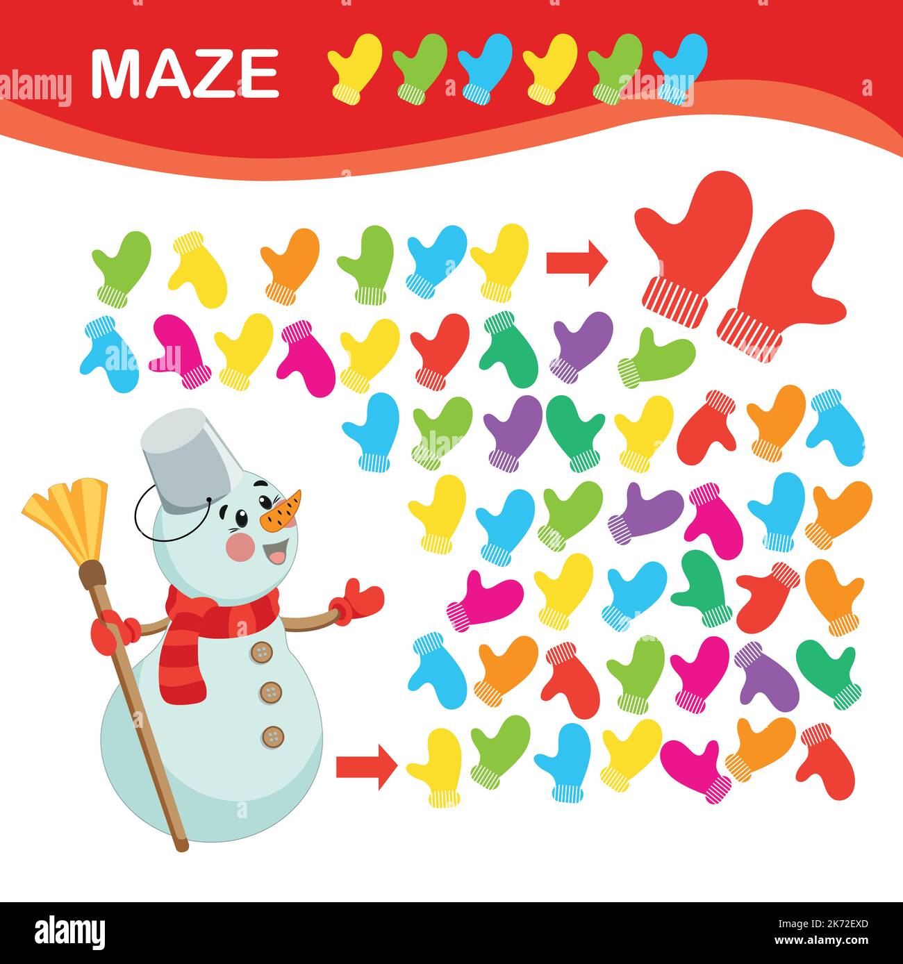 The snowman collects mittens. Maze game for kids. Logic educational ...