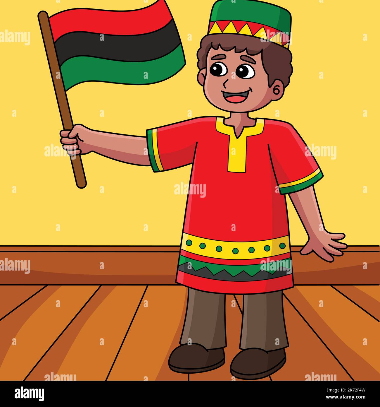 Kwanzaa Boy Holding a Flag Colored Cartoon Stock Vector Image & Art - Alamy