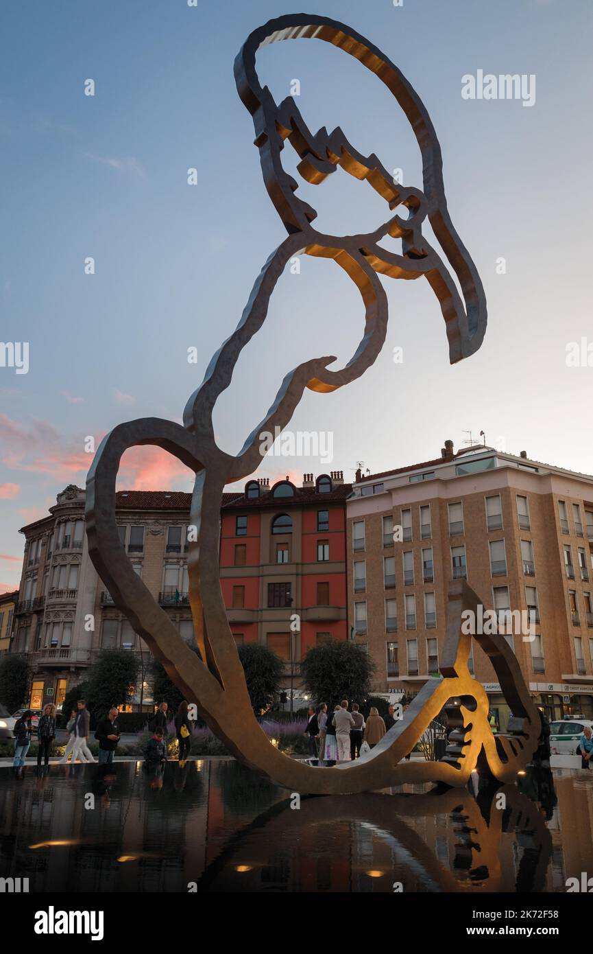 Alba, Italy - October 2, 2022: Alba, fountain and girl sculpture by the ...