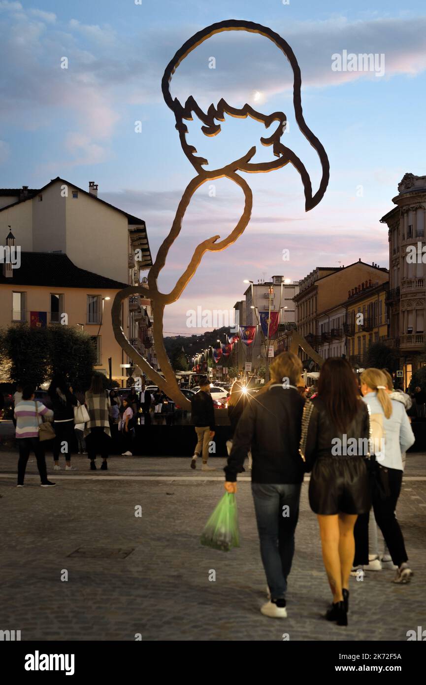 Alba, Italy - October 2, 2022: Alba, fountain and girl sculpture by the ...