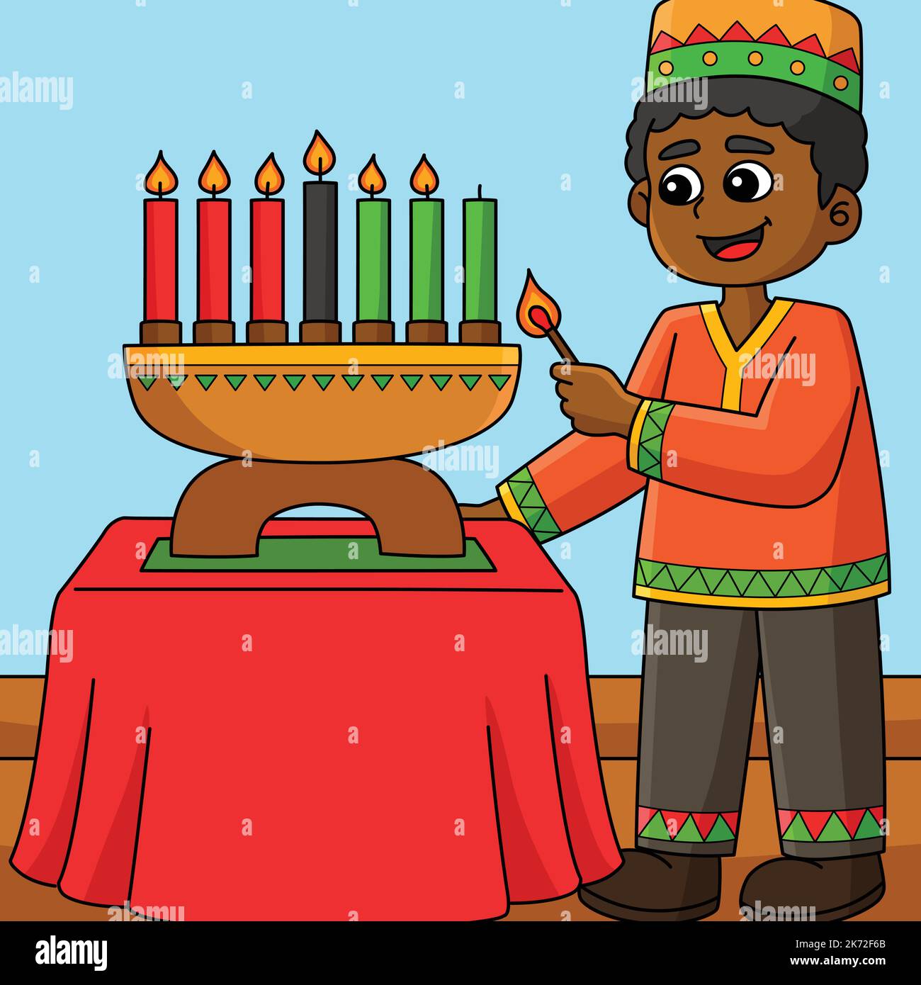 Kwanzaa Boy Lighting Kinara Colored Cartoon Stock Vector Image & Art ...