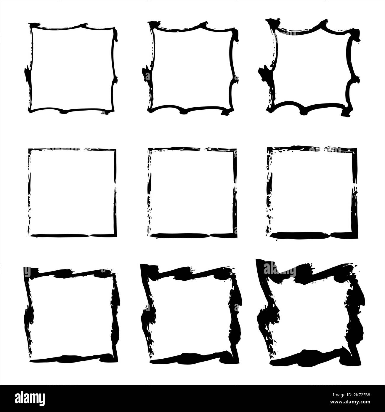 Collection of square black hand drawn grunge frames. Grunge ink illustration. rectangular shapes ...
