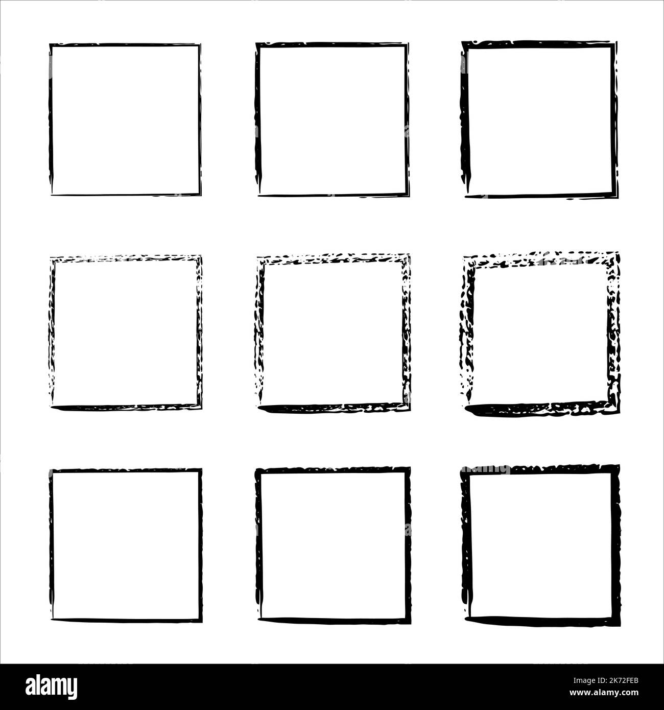 Collection of square black hand drawn grunge frames. Vector black ...