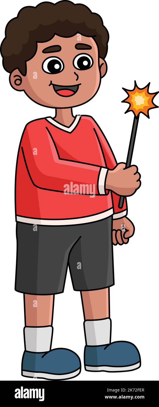 Boy Holding Fireworks Cartoon Colored Clipart Stock Vector Image & Art ...