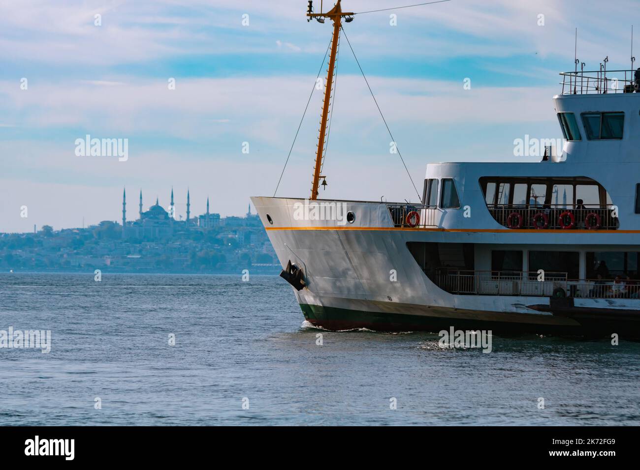 Ferry and Istanbul. Famous ferries of Istanbul background photo. View ...