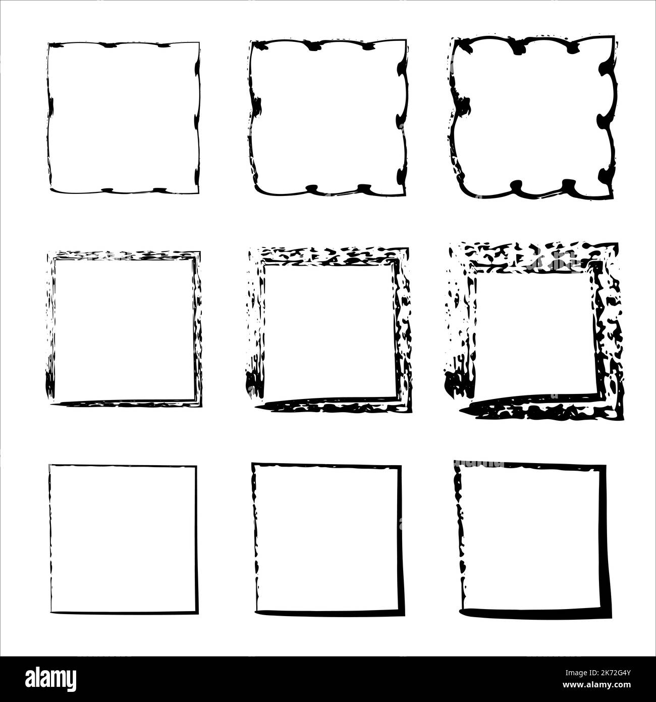 Grunge Frames Vector Set Black Square Shape Borders Rectangular Shapes Stock Vector Image