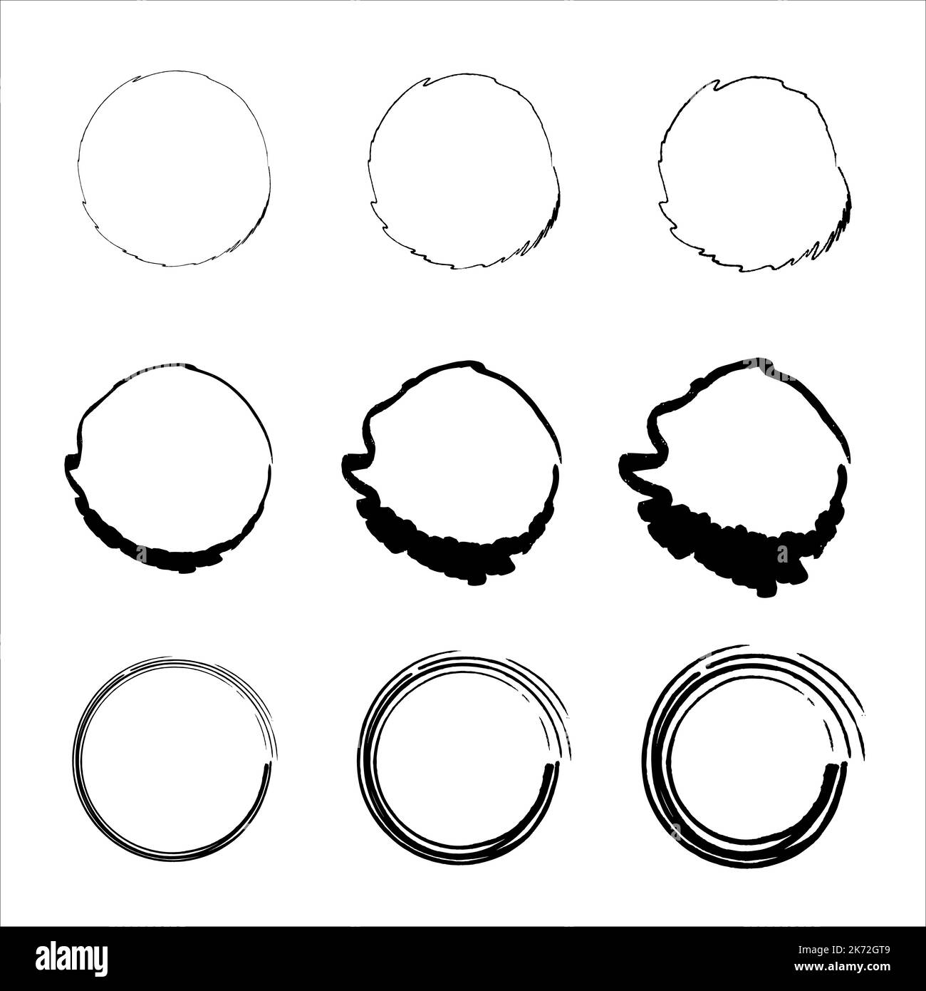 Hand drawn circles sketch frame set. Round frames in doodle style ...