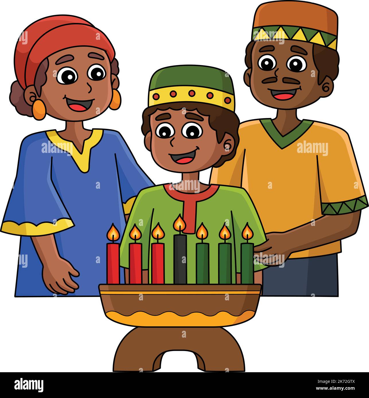 Kwanzaa Family And Kinara Cartoon Colored Clipart Stock Vector Image ...